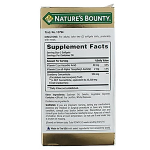 Nature's Bounty Cranberry Dietary Supplement 60 Soft Gels