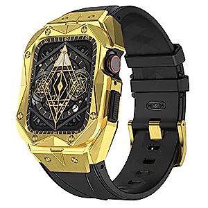 XIRIXX Stainless Steel Case+silicone Strap for Apple Watch Band 45mm 44mm for Iwatch 8 7 4 5 SE 6 Cover Bracelet Apple Watch Serie 8 7 45mm (Color : Gold, Size : 44mm For 6/5/4/SE)