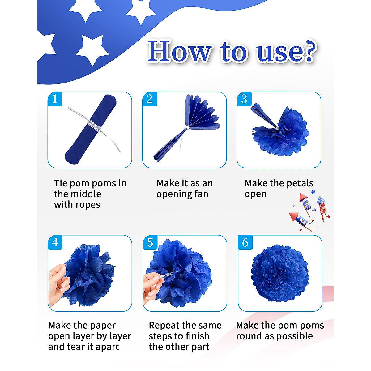 26 Pcs 4th of July Decorations Outdoor, Patriotic Decorations LOVE USA Banner Red White Blue Paper Fans Hanging Swirls Pompoms Independence Day Decor for Veterans Day, Memorial Day, Fourth of July