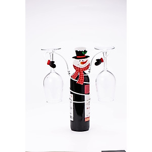 Jxueych Holiday Wine Bottle & Glass Holders Countertop, Hold 1 Wine Bottle and 2 Glasses, Perfect for Home Decor & Kitchen Storage Rack, Bar, Wine Cellar, Cabinet, Pantry, etc (Snowman)