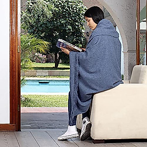 Junin Pride - Alpaca Wool Throw Blanket Woven Soft Warm Solid Color Design Peru 72" x 61" (Denim Blue)