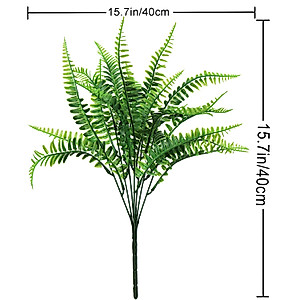 Ollain Artificial Plants 6Pcs Boston Fern Grass Fake Green Bushes Artificial Shrubs Bush Faux Indoor Outdoor UV Resistant Greenery Indoor Outside for Home Garden Porch Window Box Décor
