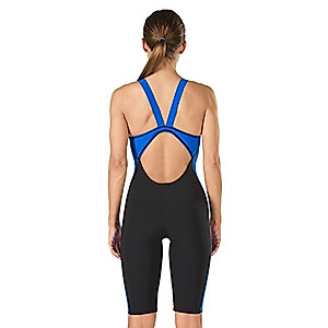 Speedo Women's Swimsuit One Piece Power Plus Kneeskin Solid Adult Team Colors,Black/Sapphire,28