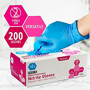 MED PRIDE Disposable Blue Nitrile Gloves, Pack of 200, Ideal for Medical, First Responders, Law Enforcement, Tattoo Artists, Food Vendors, Painters, Cleaners, Pet Care, and More