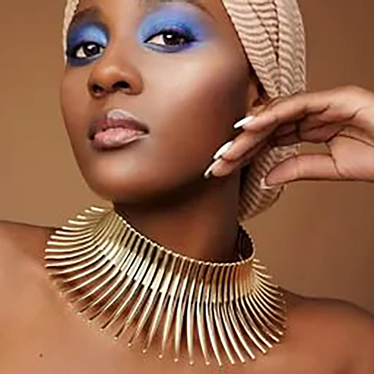 Fstrend Collar Statement Choker Earrings Set Gold Plated African Bib Chunky Necklace Costume Party Jewelry Accessories for Women and Girls (Gold)