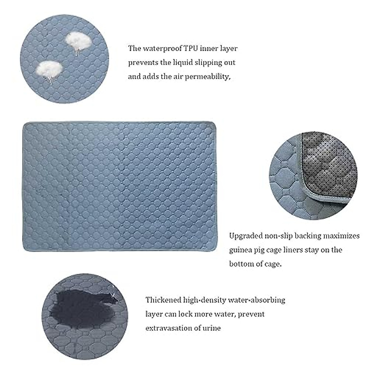 Guinea Pig Cage Liners,Washable Guinea Pig Pee Pads Fleece Cage Liners,Waterproof Reusable Guinea Pig Pee Pad and Super Absorbent Pee Pad for Small Animals (40 x 28 Inch)