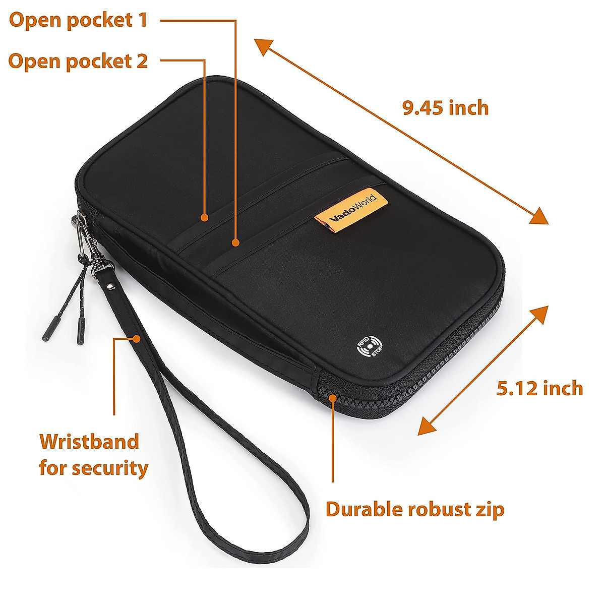 vadoworld Family Passport Holder Wallet, RFID Blocking, Travel Essential for Men and Women, Travel Document Organizer (Black)