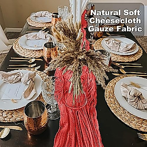 SGAOFIEE 10ft Peach Red Coral Cheesecloth Table Runner,35x120 inches Boho Table Runner,Rustic Sheer Table Decor for Romantic Bridal Shower, Baby Shower, Birthday Party Cake Table(Peach Red Coral)
