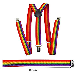 Denpetec Suspenders, Rainbow Y Back Style for Men and Women with Strong Metal Clips, Adjustable Elastic Suspenders for Adults, Unisex