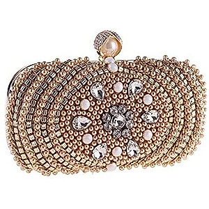 ZHANGOO Bridal Clutch, Party, Dinner or Prom Purse Pearl Evening Bag, Lady Clutch, Party Bag, Suitable for Cheongsam Dress (Color : Gold)