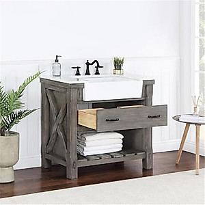 VINNOVA Villareal 36" Single Bath Vanity in Classical Gray with White Farmhouse Basin