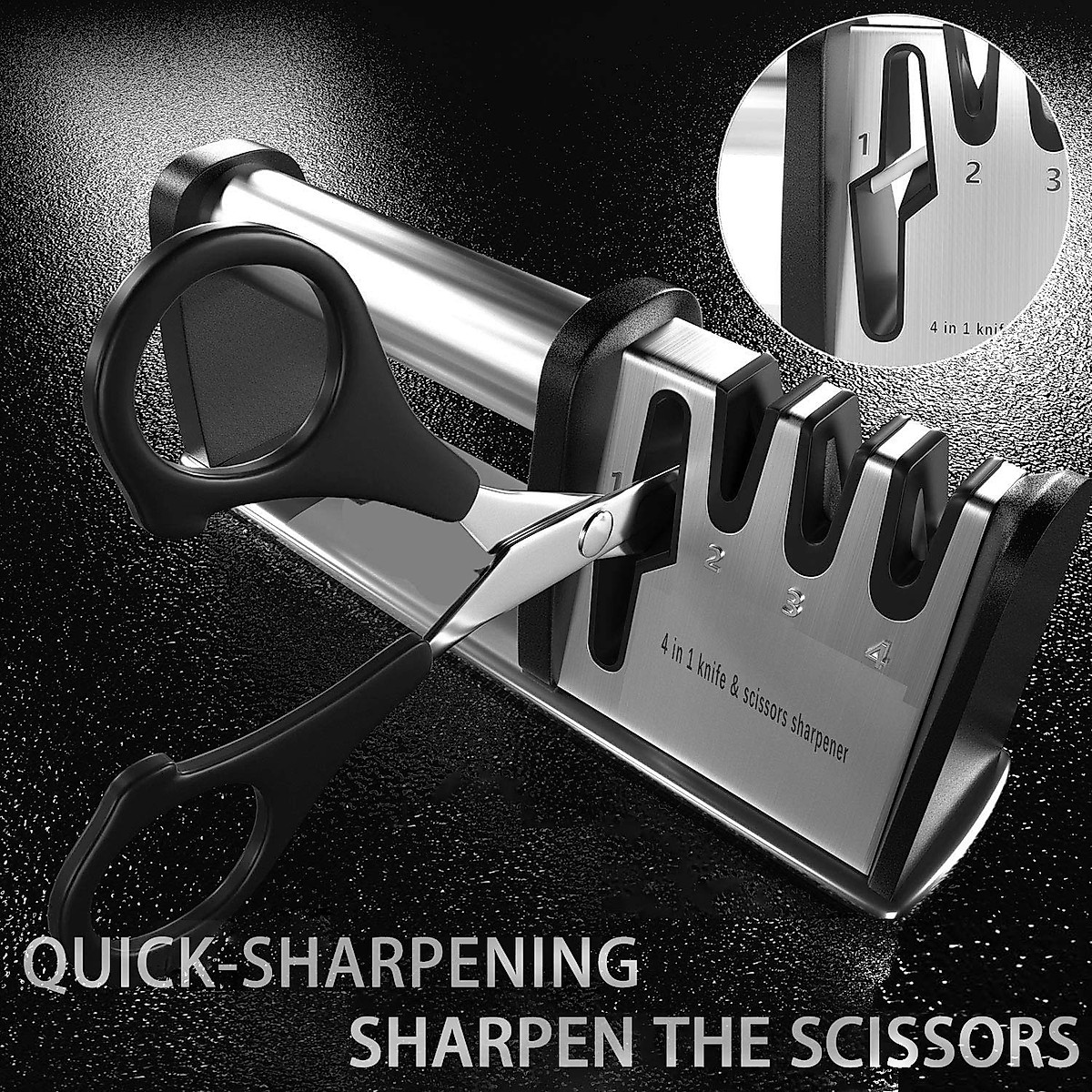JCHOPE Knife Sharpeners, 4 in 1 Kitchen Blade and Scissors Sharpening Tool, Powerful Professional Chef's Kitchen Knife Accessories, Manual Knife Sharpener Kitchen