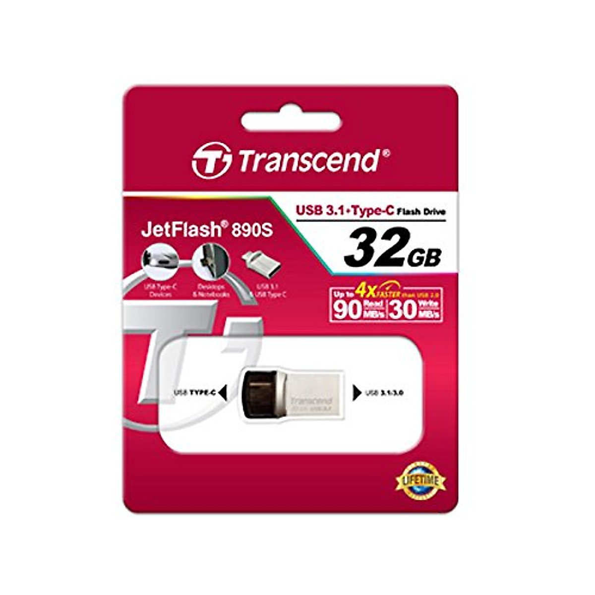 Transcend TS32GJF890S 32GB Jetflash 890, Silver Plating