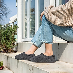 HomeTop Women's Fuzzy Curly Fur Memory Foam Loafer Slippers Bedroom House Shoes with Polar Fleece Lining (7-8 US,Dark Grey)