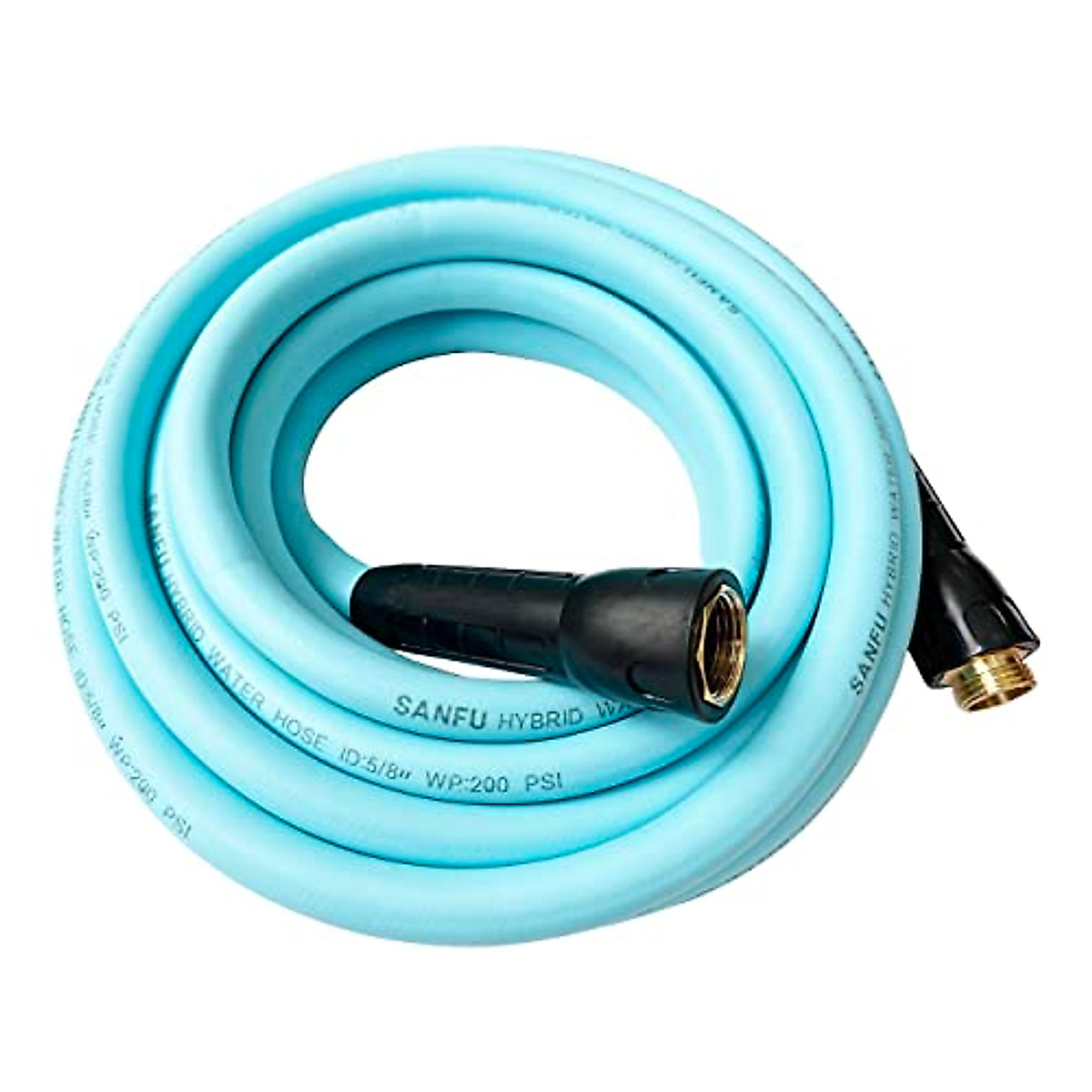SANFU Hybrid Garden Water Hose 5/8 IN. X 50 FT, 180PSI, Lightweight, Flexible with Swivel Grip Handle Female and 3/4" GHT Solid Brass Fittings, Drinking Water Hose For RV, Azure(50')