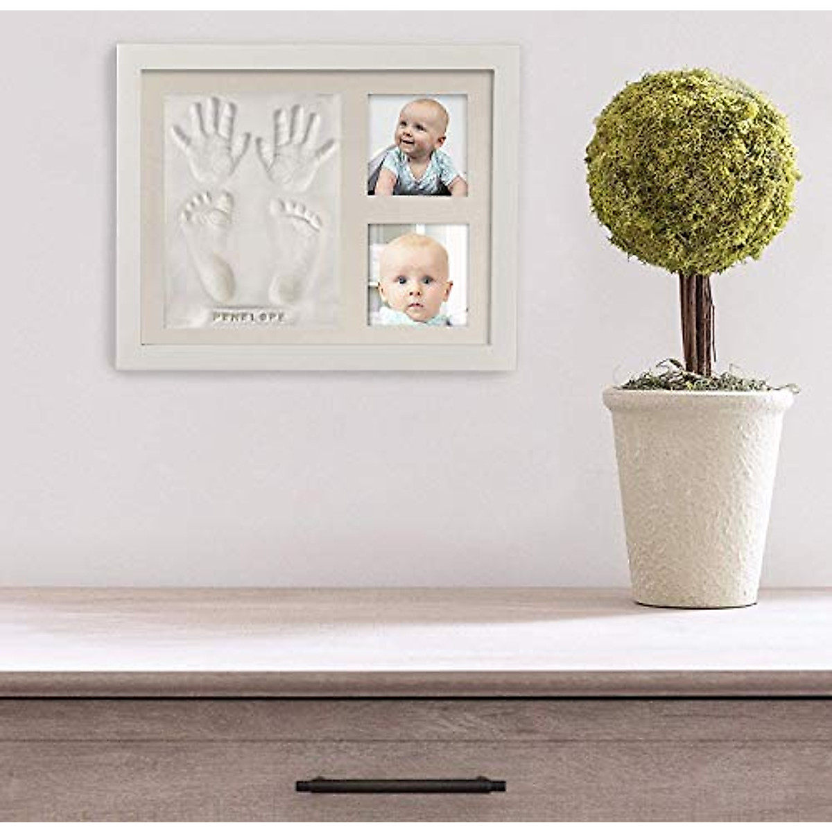 Co Little Baby Handprint & Footprint Kit (Date & Name Stamp) Clay Hand Print Picture Frame for Newborn - Best New Mom Gift - Foot Impression Photo Keepsake for Girl & Boy - White Feet Imprint Mold