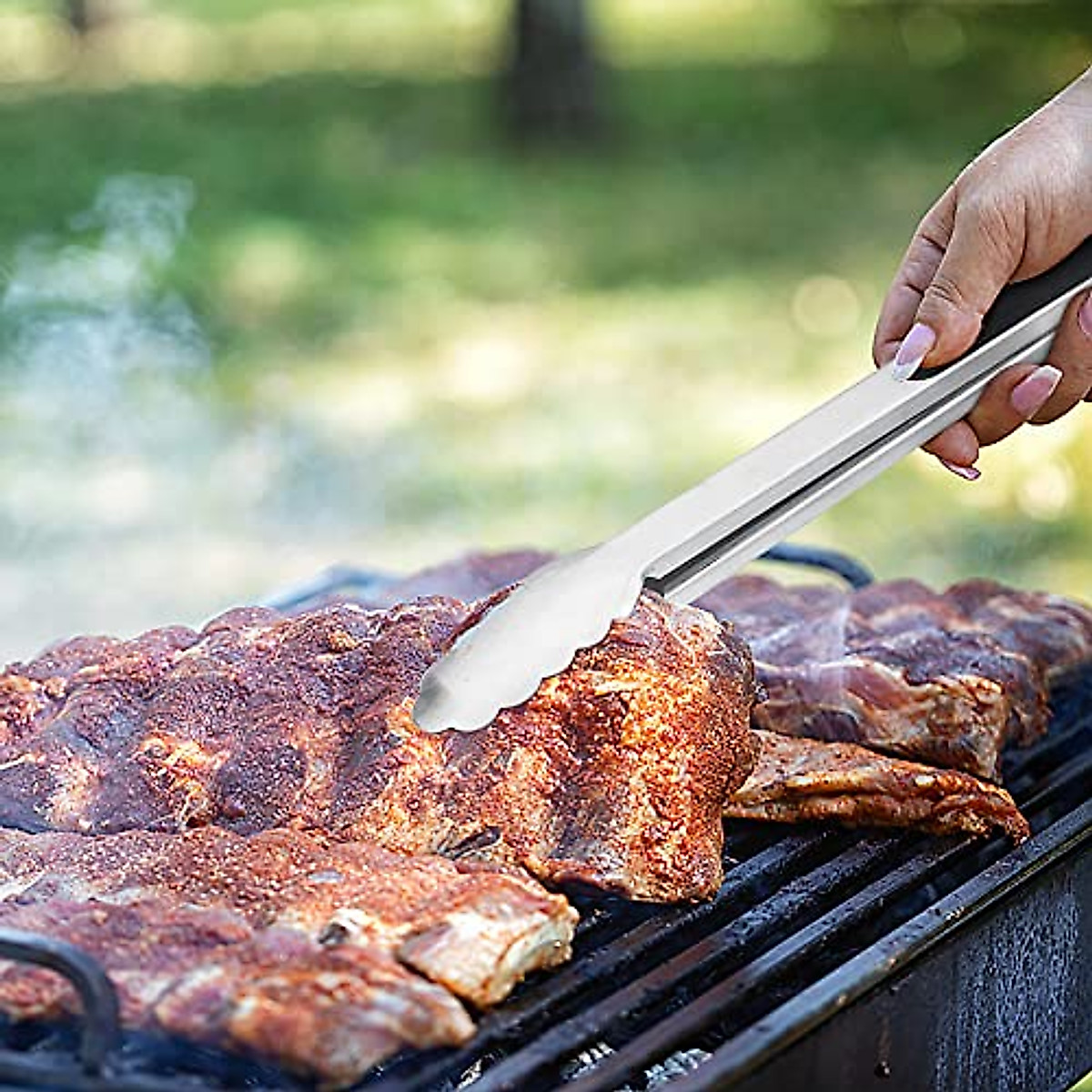 Lenoyo Cooking Kitchen Tongs Set of 3, Stainless Steel Barbecue Tongs, 14" Serving Grill Tongs for Nonstick Pans and Outdoor Grilling BBQ Griddle Accessories, Locking, Heat Resistant, Dishwasher Safe