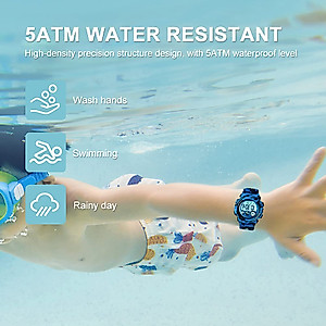 GOLDEN HOUR Watches for Kids Digital Sport Waterproof Boys Watch Outdoor 12/24 H Alarm EL Backlight Stopwatch Military Child Wristwatch Ages 3-15 (Camouflage Dark Blue)