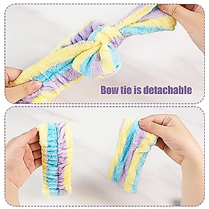 Shindel 6PCS Face Wash Headband Set, Makeup Wash Headbands with Wristbands Coral Fleece Bow Hair Bands for Women Spa Skin Care Yoga