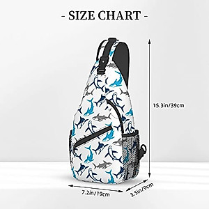 Shark Print Sling Bag Crossbody Backpack Elegant Seamless Pattern with Abstract Shark Silhouettes Gym Sports Travel Hiking Daypack Cute Animal Print Chest Bag Shoulder Bag for Women Men