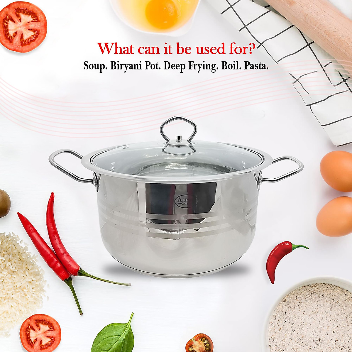 Alpine Cuisine Stainless Steel Dutch Oven with Lid 3.5 Quart & Easy Cool Handle, Food Grade Stainless Steel Heavy Duty, Commercial Grade Healthy Cookware kitchen Dutch oven