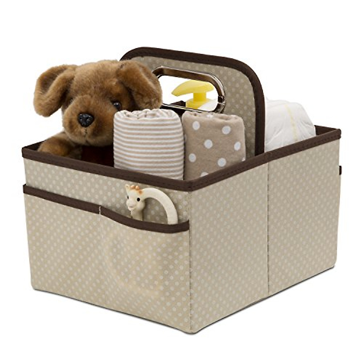 Delta Children Portable Nursery Caddy - Essential Lightweight Storage Bin with Multiple Compartments - Easy Storage/Organization Solution, Beige