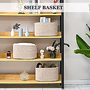 HOMHOLDON Cotton Rope Storage Baskets for Organizing, 15"x10"x9" Set of 1 Woven Basket for Storage, Shelf Basket Cube Storage Bins for Bathroom,Bedroom,Living Room,Laundry,Nursery Room,Clothes,Towels,Toys, Blanket(Brown)
