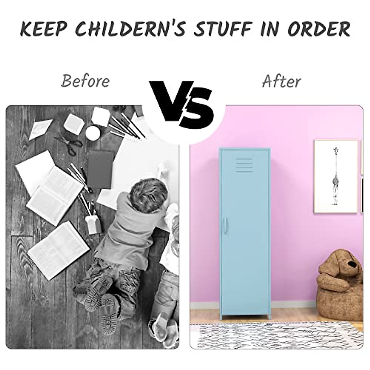 Sweiko Metal Locker Cabinet Storage Cabinet Locker for Bedroom School Classroom Single Door Steel Locker for Toys and Clothes with Hanging Rod and Shelves Blue