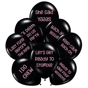 Funny Bachelorette Party Balloons | Fun Decoration for Bridal, Wedding Shower, or Bachelorette Party for Bride | Classy Decor 8 Pack with Different Phrases (8 Pack) (Black/Pink)
