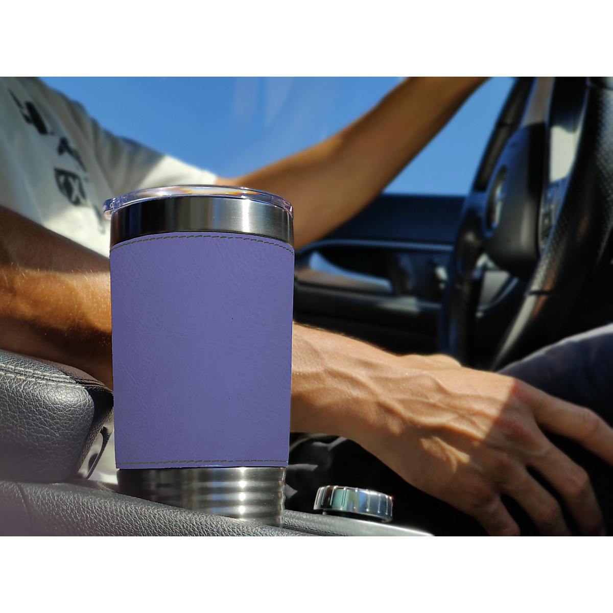LaserGram 20oz Vacuum Insulated Tumbler Mug, Flag of Guatemala, Personalized Engraving Included (Faux Leather, Dark Purple)