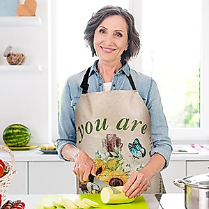 Lasnten Christian Bible Verse Apron Religious Gift for Women Waterproof Inspirational Cooking Apron with Pocket Tie Neckstrap (Sunflower)