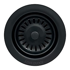 SinkSense 3.5" Disposal Flange Drain with Stopper, Matte Black
