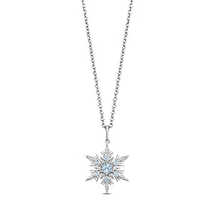 Jewelili Enchanted Disney Fine Jewelry Sterling Silver 1/10 Cttw Diamond and Swiss Blue Topaz Elsa Pendant