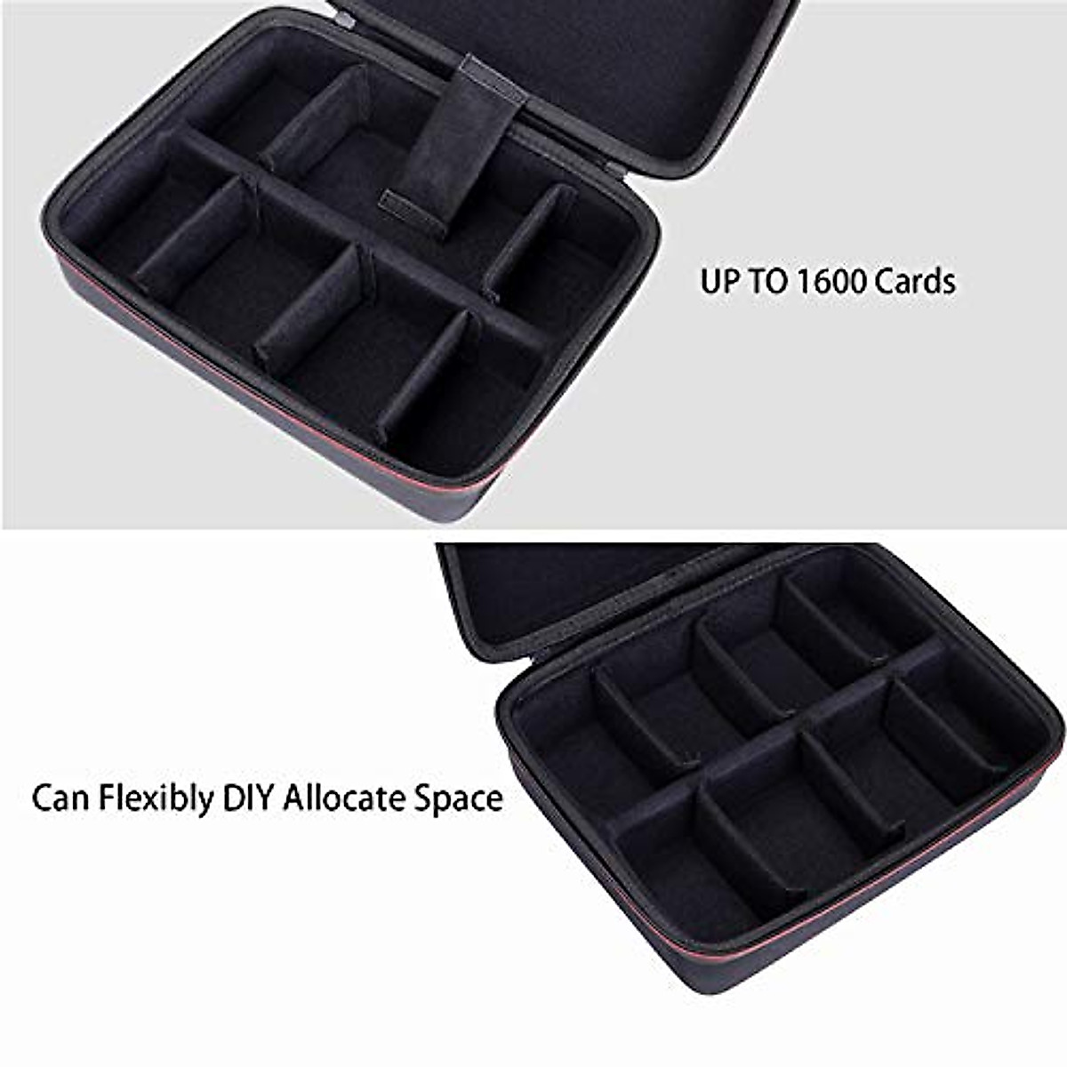 LTGEM EVA Hard Portable Travel Case for Card Games. Hold up to 1600 cards with 6 Moveable Dividers (2 Row) - Black