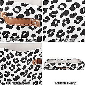 Black Leopard Print Storage Basket Bins for Organizing Pantry/Shelves/Office/Girls Room, Animal Skin Storage Cube Box with Handles Collapsible Toys Organizer 13x13