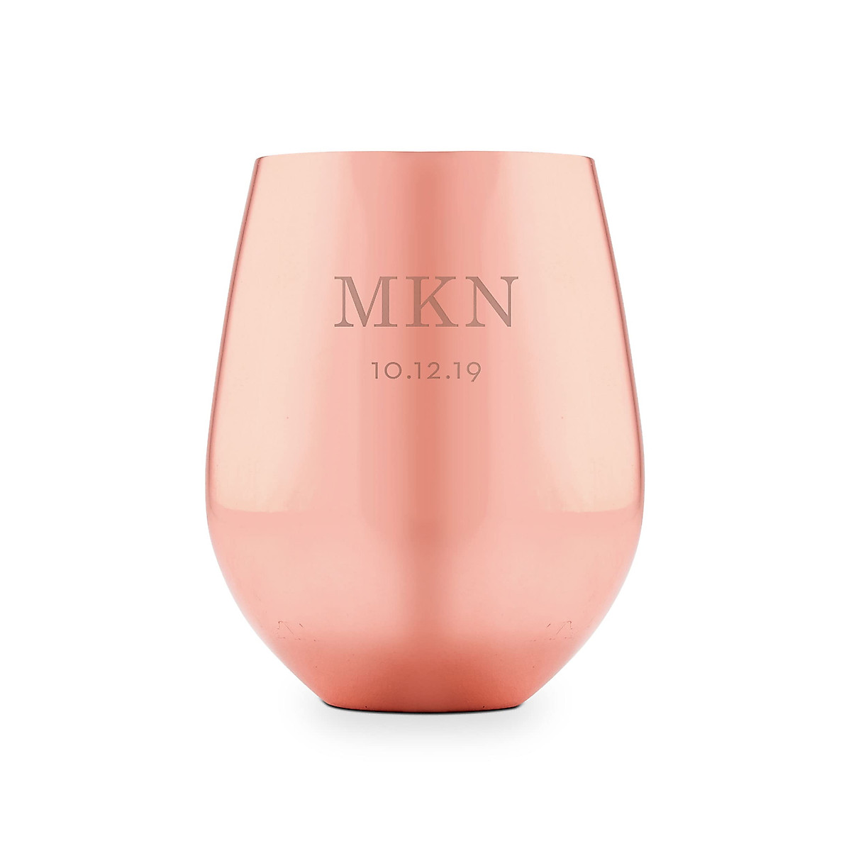 WEDDINGSTAR Customizable Copper Stemless Wine Glass - Classic Initials Etching