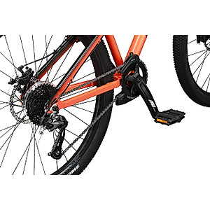 Mongoose Fireball Dirt Jump Mountain Bike, 26-Inch Wheel, 9-Speed Drivetrain, Front Suspension, Mechanical Disc Brakes, Orange