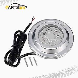 Partsam 2Pcs Blue 6LED Round Underwater Boat Lights, Transom Light for Yachts Boats Sailboat Pontoon, IP68 Waterproof, Stainless Steel housing, Surface Mount, 12V