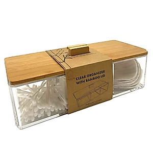 Kornerstore Compartment Organizer with Bamboo Lid - an Organizer and Storage Solution for Bathroom, Countertop - Qtip, Bathroom Accessories, Lash, Cotton Swabs, Coffee Pods, Tea Bags