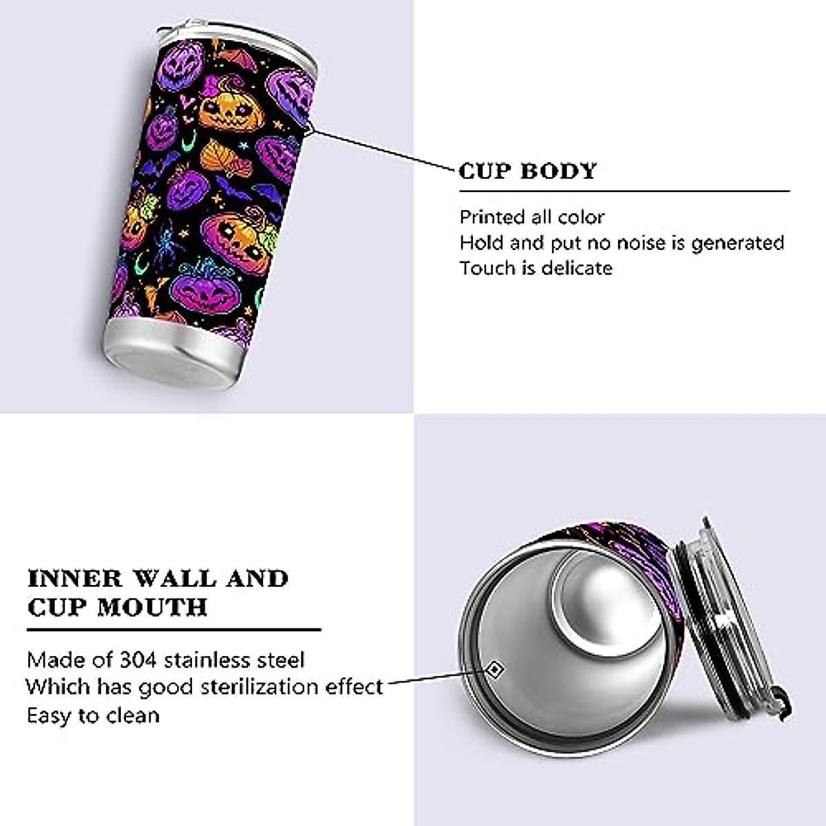 Jihqo Halloween Pumpkin Purple Tumbler with Lid and Straw, Insulated Stainless Steel Tumbler Cup, Double Walled Travel Coffee Mug Thermal Vacuum Cups for Hot & Cold Drinks 20oz