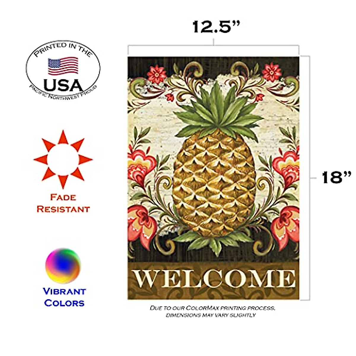 Toland Home Garden 111163 Pineapple & Scrolls Welcome Flag, 12x18 Inch, Double Sided for Outdoor Spring House Yard Decoration