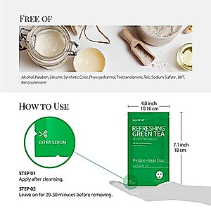 GLAM UP Sheet mask Refreshing Green Tea (10 sheets) - Revitalize Dull Skin. Dark Circle Fighter Nature made Freshly packed Daily Skin Therapy Original K-Beauty Recipe x 10ea