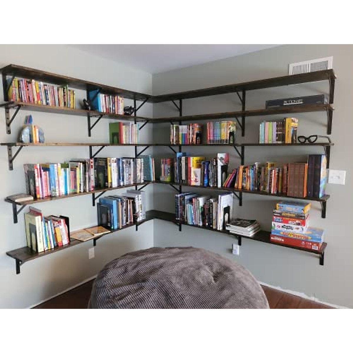 HOME MASTER HARDWARE Heavy Duty Shelf Brackets 12 inch x 8 inch Metal Shelves Supports 90 Degree Triangle Wall Mount Angle L Bracket for Floating Shelving with Screws Black 10-Pack