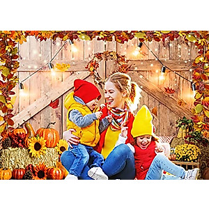 CYLYH 7x5FT Fall Thanksgiving Backdrop Autumn Pumpkin Harvest Barn Door Background Thanksgiving Banner Decoration Fall Rustic Farm Door Photography Backdrop CY582