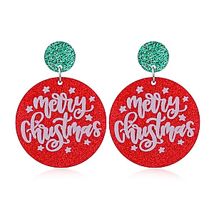 Dreuyet Christmas Earrings, Fun Christmas Dangle Earrings for Women Xmas Rainbow Christmas Tree Acrylic Drop Dangle Earrings Holiday Jewelry Gift (Red Merry Christmas)