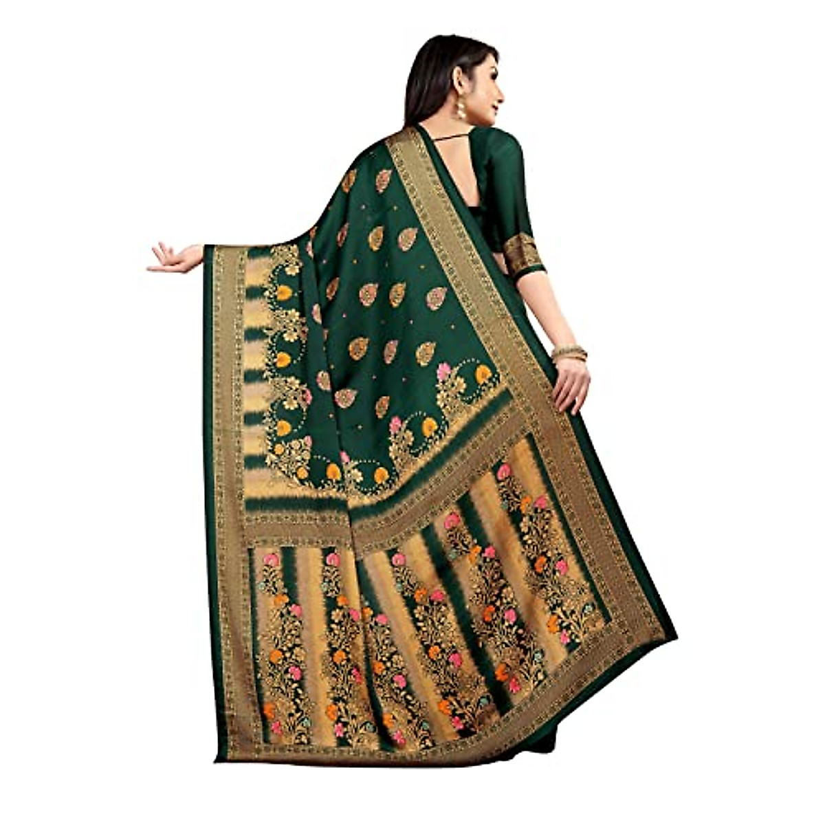 Rihana fashion Indian Wedding Bollywood Women's Print Art Silk Saree with Unstitched Blouse Piece-Japan Crepe (Green Flower)