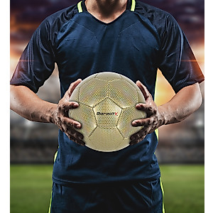 Barocity Classic Gold Size 4 Soccer Ball - Premium Outdoor and Indoor Soccer Ball with Reflective Iridescent Rainbow Hex Pattern, Perfect Boys and Girls Soccer Ball for Playtime, Practice and Training