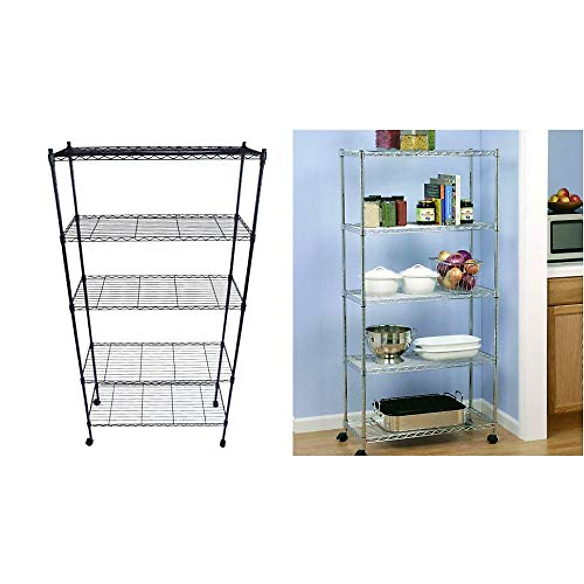 3091 – Black - 5 Tier Shelf Brackets Wire Metal Shelving Rack w/Rolling Storage – QQ09