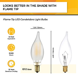 Hizashi LED Frosted Candelabra Light Bulbs, E12 LED Bulb 40W Equivalent, Dimmable 2700K Warm White, Chandelier Light Bulbs, 90+CRI, 450LM, Flame Tip CA10, UL Listed, 12 Pack