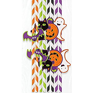 Multicolor Halloween Decal Striped Paper Straws (Pack of 8) - 11.25" - Eco-friendly & Fun, Perfect for Spooky Parties